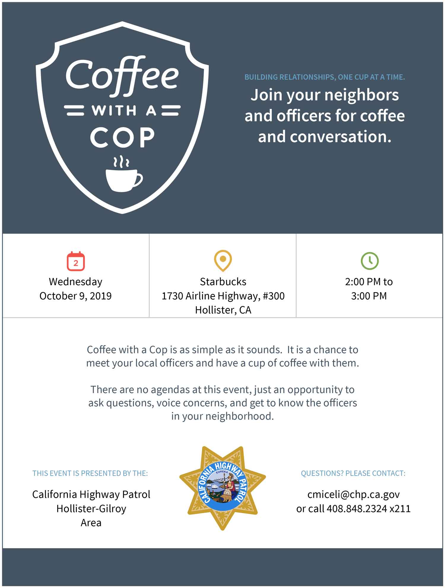 CHP to host 'Coffee with a Cop' in Hollister | San Benito Live